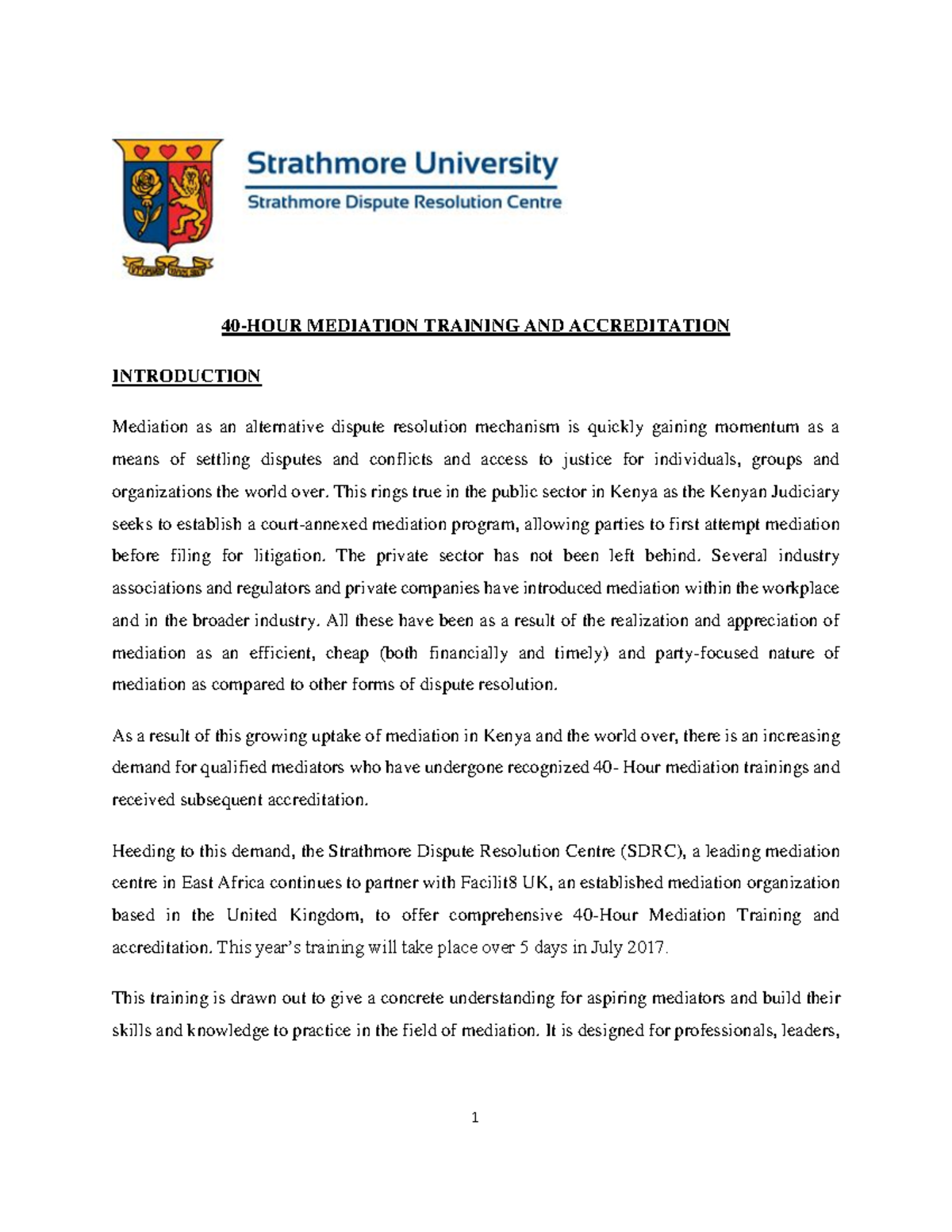 Course Concept Strathmore - 40-HOUR MEDIATION TRAINING AND ...