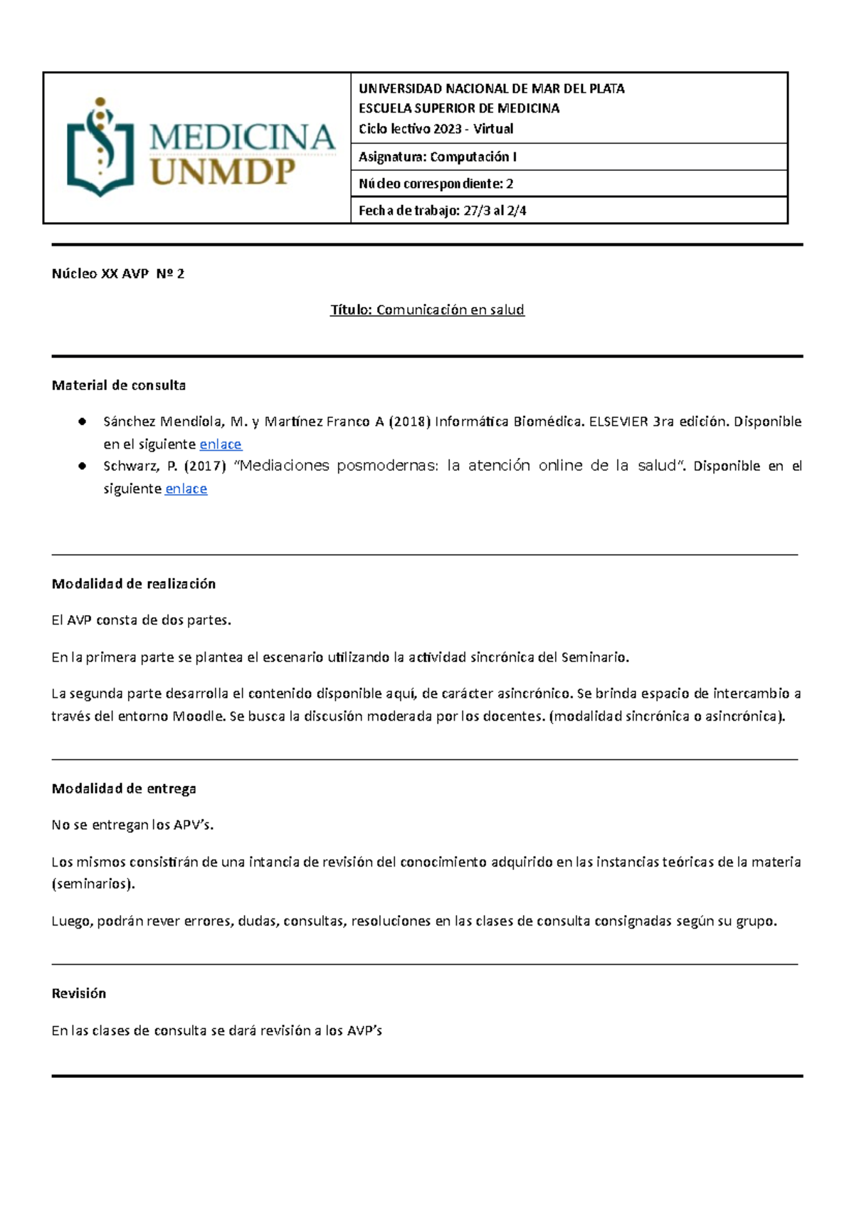 APV 2 - Comunicación y Ntics en salud - UNIVERSIDAD NACIONAL DE MAR DEL ...