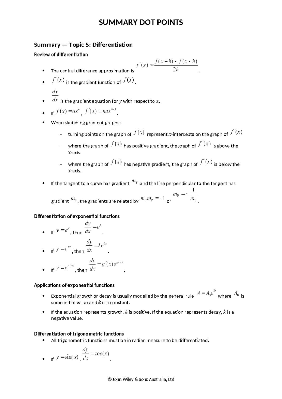 Topic 2 Summary - notes - SUMMARY DOT POINTS Summary — Topic 5 ...