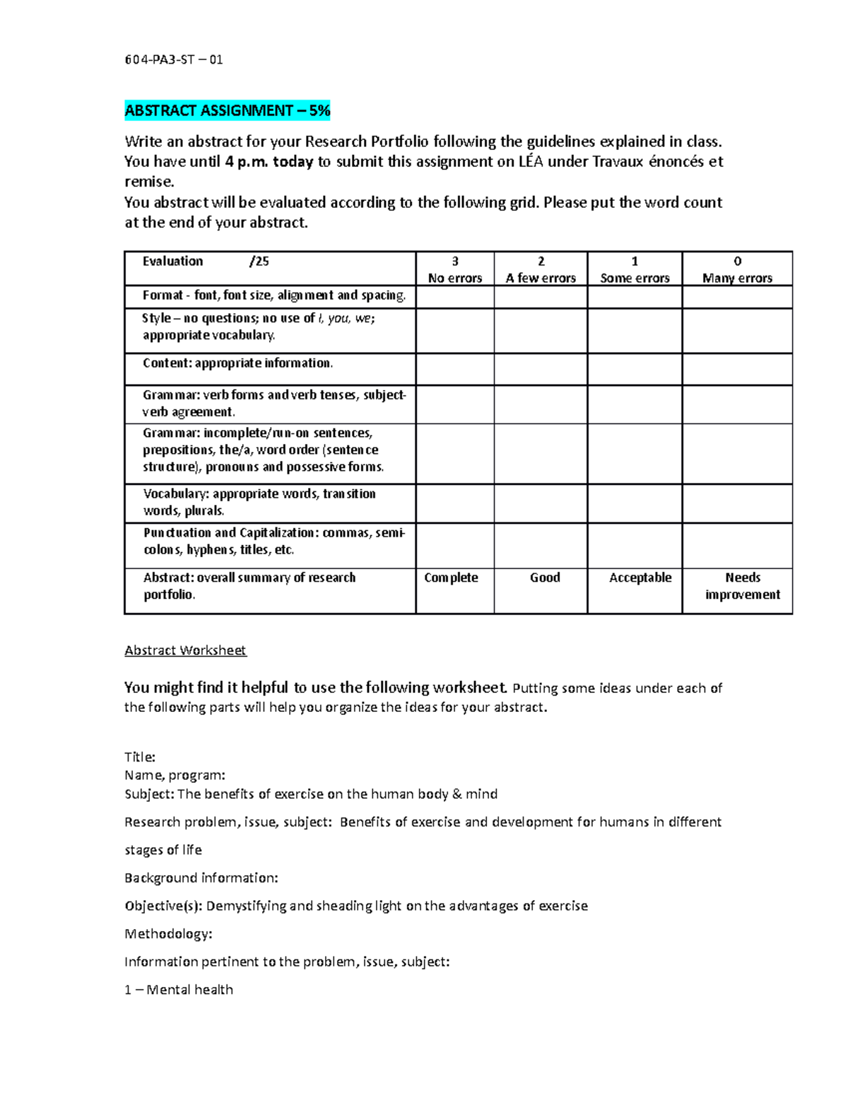 Abstract Assignment - 604-PA3-ST – 01 ABSTRACT ASSIGNMENT – 5% Write an ...