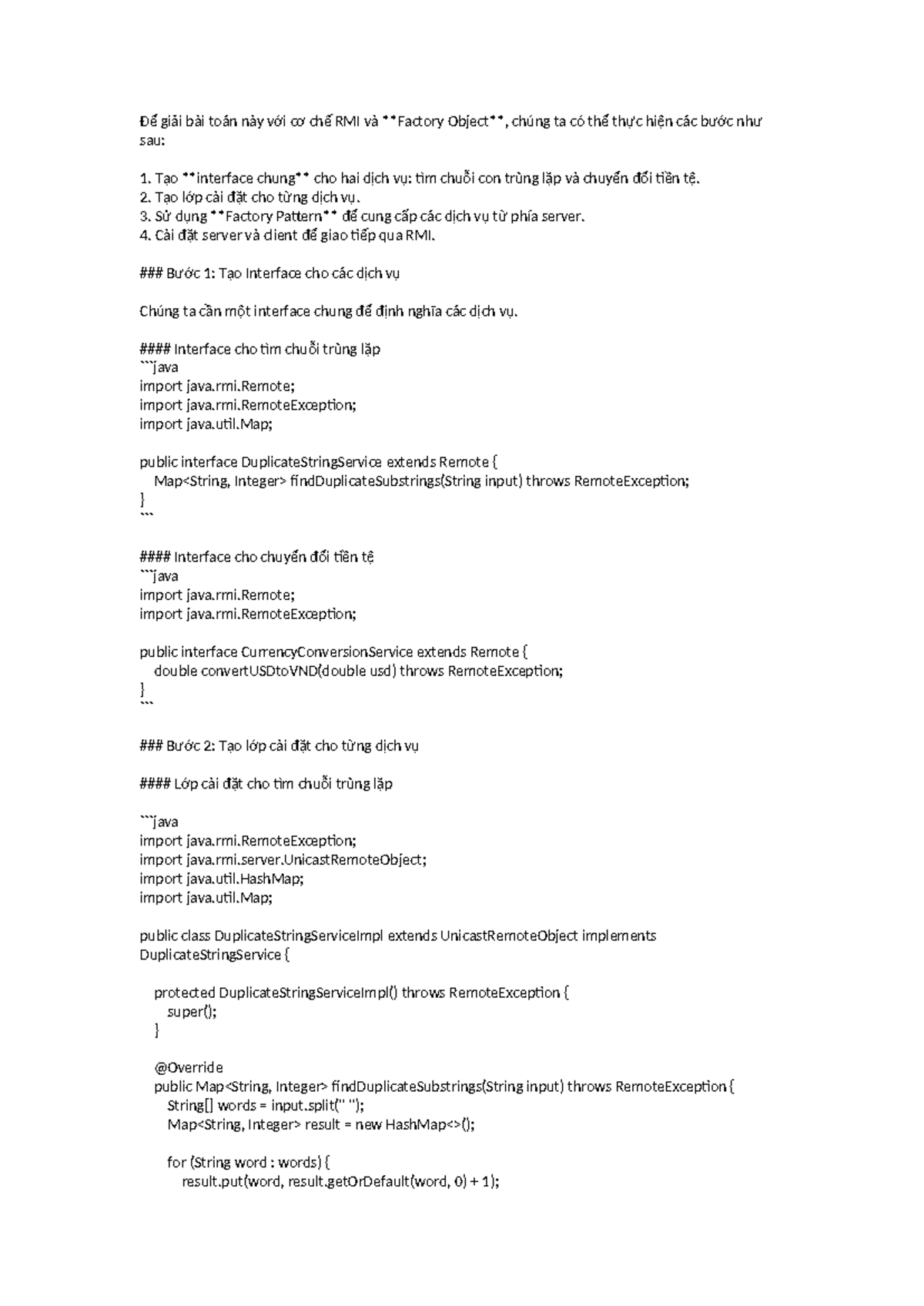 Để giải bài toán này với cơ chế RMI và - Để giải bài toán này với cơ chế RMI và Factory Object ...