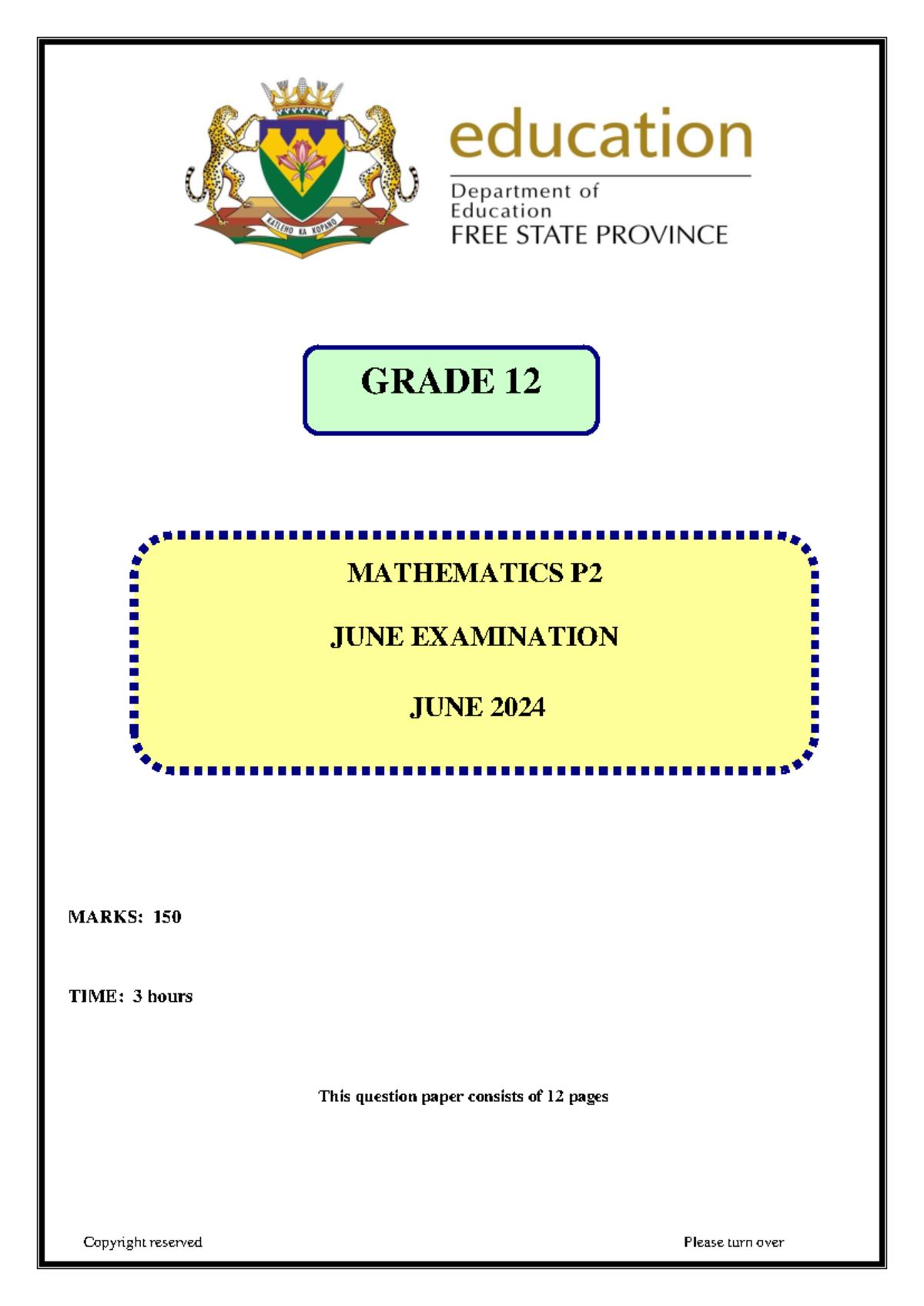 GR 12 Mathematics JUNE P2 2024 - NSC GRADE 12 MATHEMATICS P JUNE ...