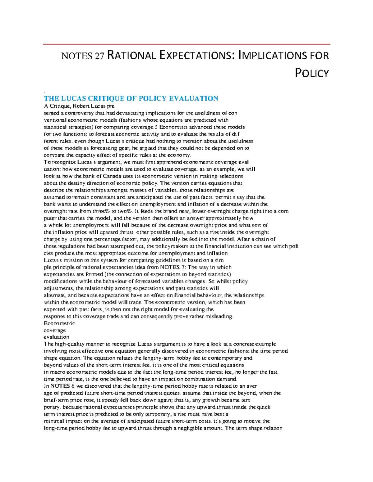 Notes 27 Rational Expectations - NOTES 27 RATIONAL EXPECTATIONS ...