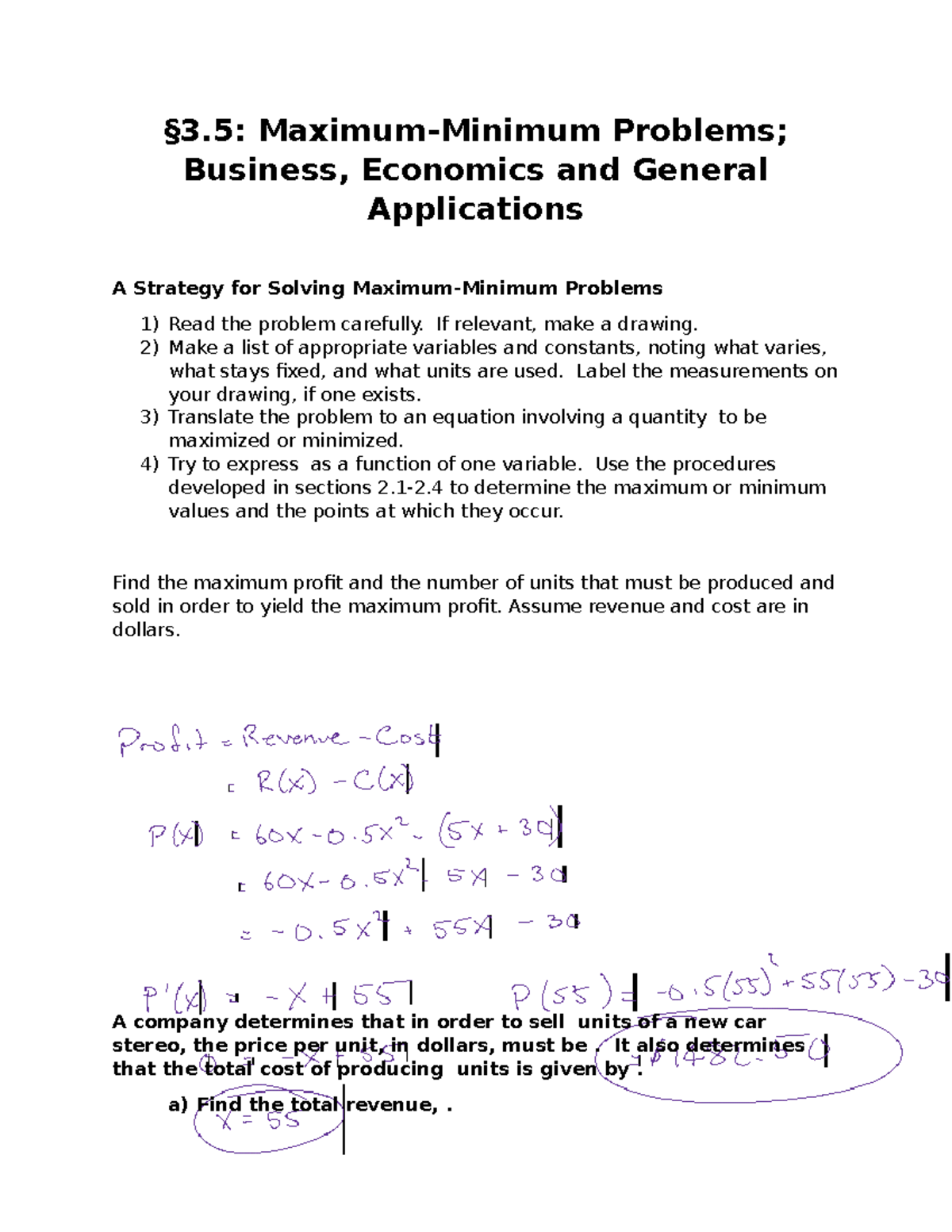 3.5 Maximum and Minimum Problems Business Economics and General ...