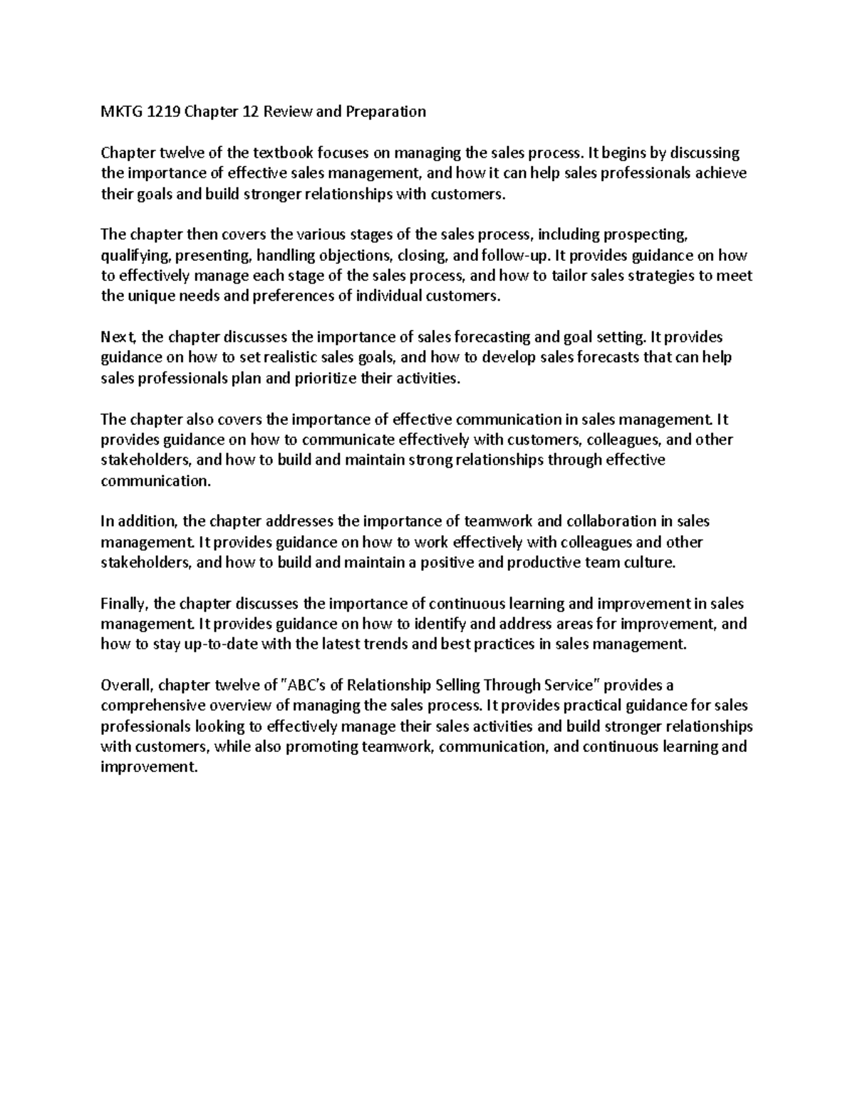 MKTG 1219 Chapter 12 Review - MKTG 1219 Chapter 12 Review and Preparation Chapter twelve of the ...