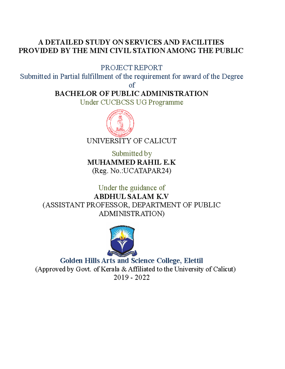 Rahil Document - A detailed study on services and facilities provided ...