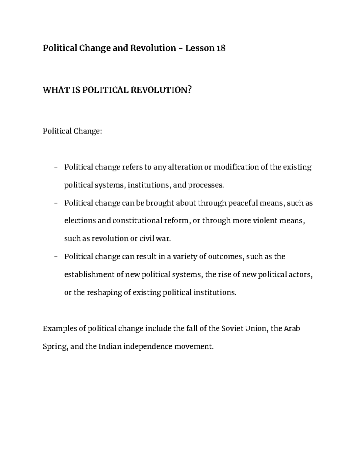 PS 18 - Political Change and Revolution - Political Change and ...