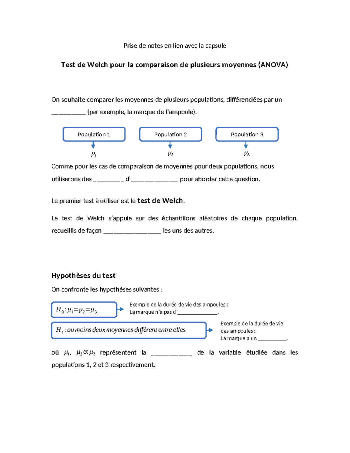 1-Test de Welch - notes - Prise de notes en lien avec la capsule Test ...