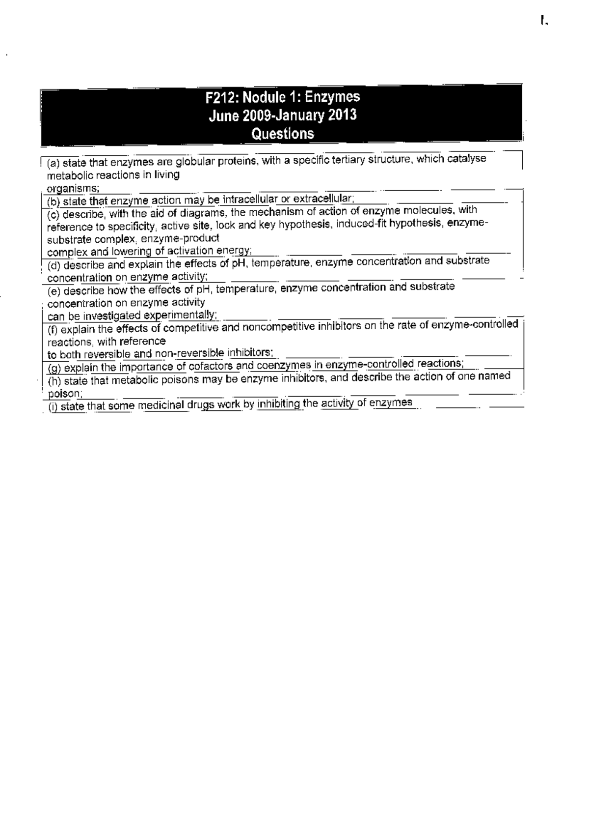 1 - exam booklet - enzymes - MATH 166 - Studocu