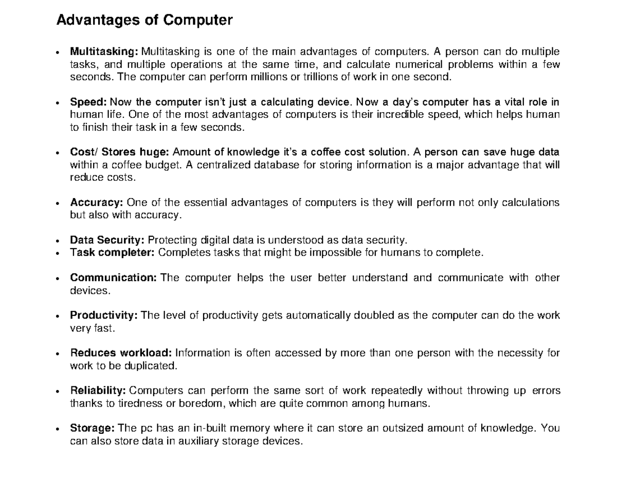 Pros Cons Of Computers - module module module - Advantages of Computer ...