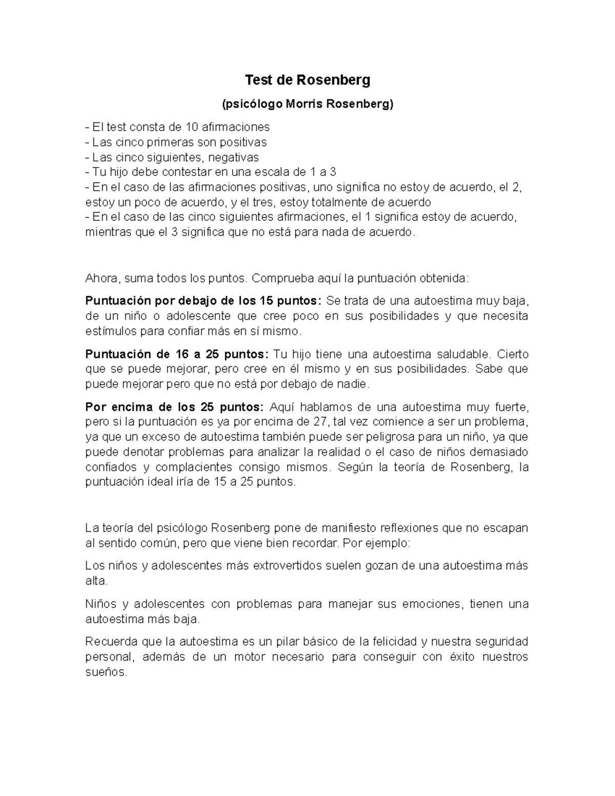 Test de Rosenberg - Test de Rosenberg (psicólogo Morris Rosenberg) El ...