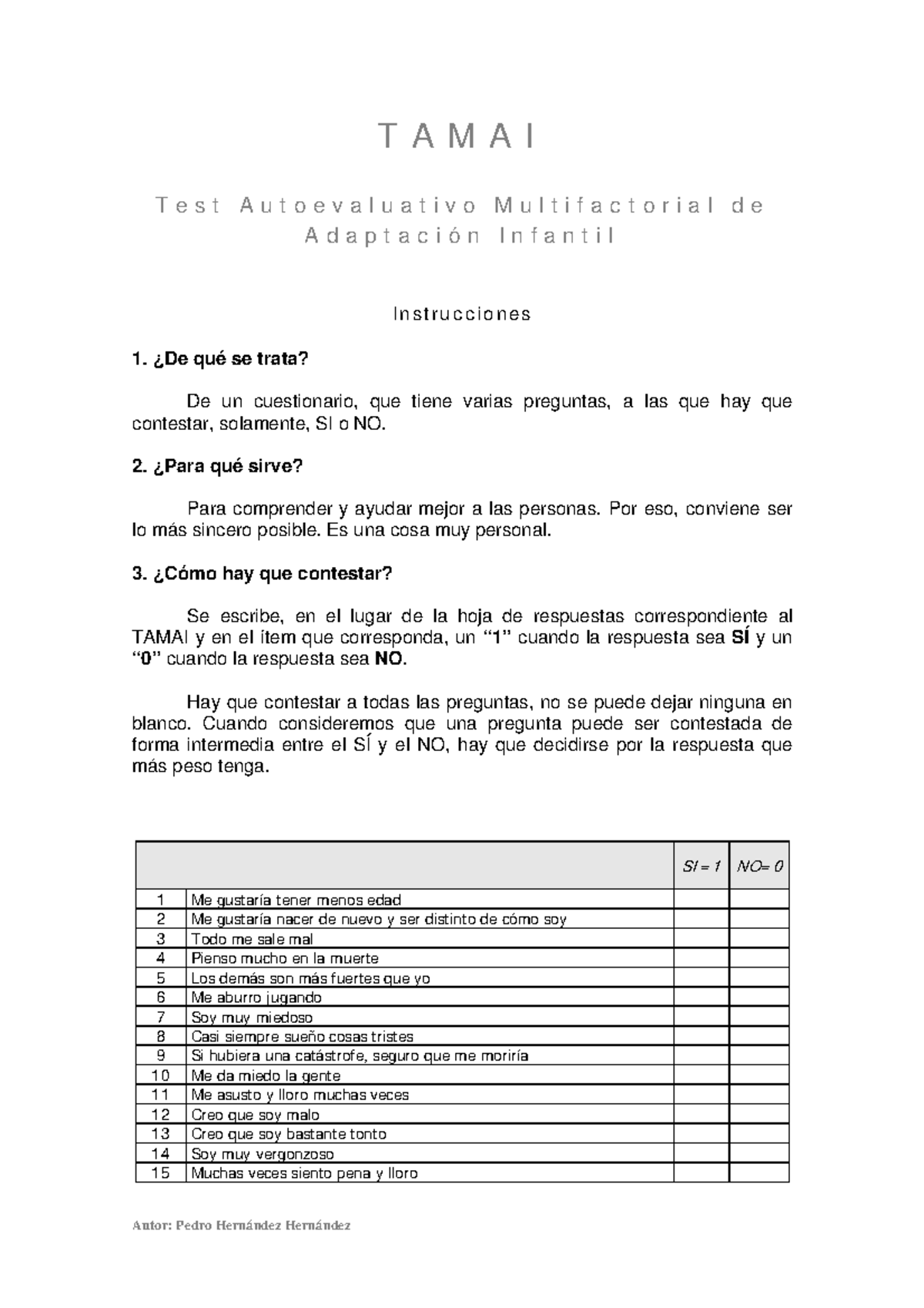 Tamai. Test Autoevaluativo Multifactorial de Adaptación Infantil ...