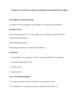 Method OF Constant Stimulus Difference ( Differential Limen) - METHOD ...
