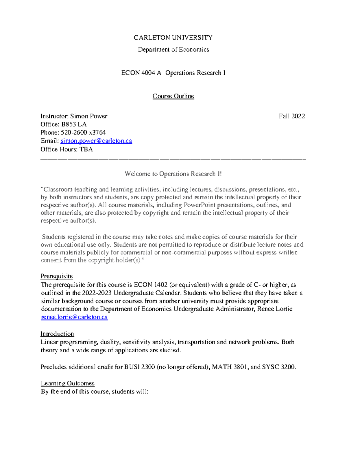 ECON 4004 A Fall 2022 Course Outline - updated - CARLETON UNIVERSITY ...