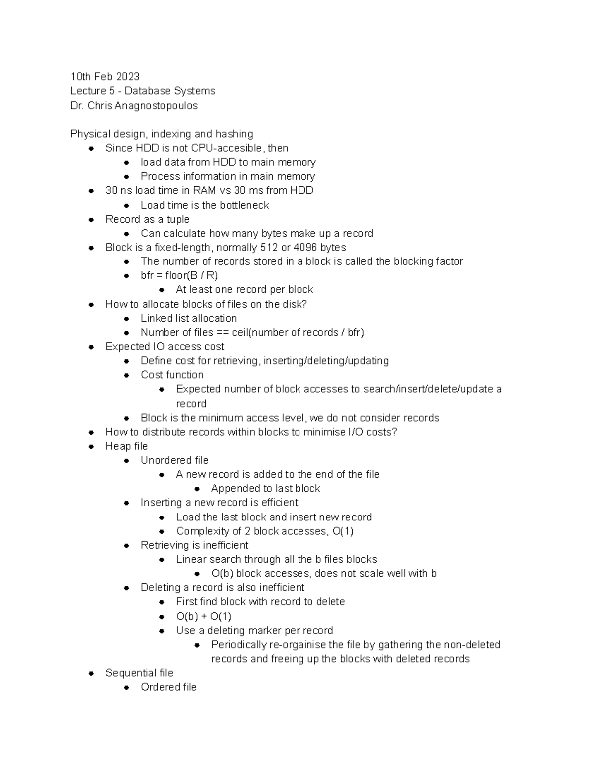 Database Systems Lecture 5 10th Feb 2023 10th Feb 2023 Lecture 5