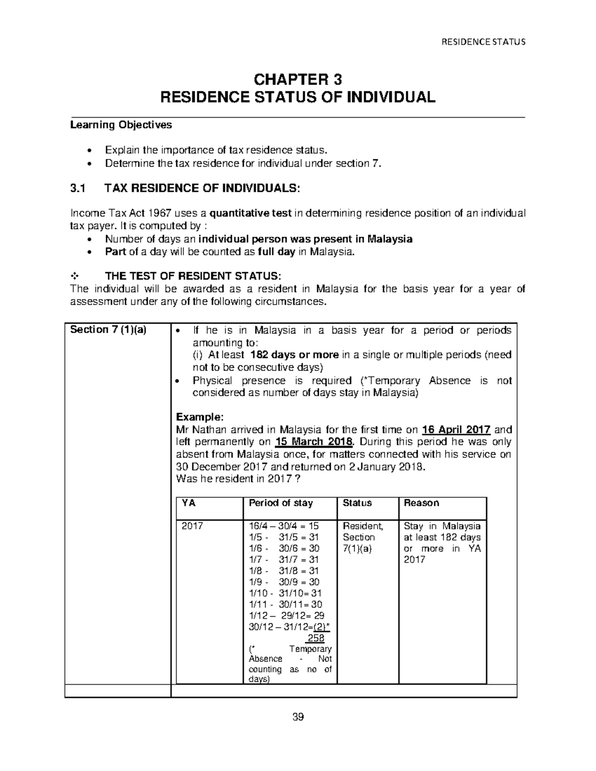 6.0 Chapter 3 - CHAPTER 3 RESIDENCE STATUS OF INDIVIDUAL - Studocu