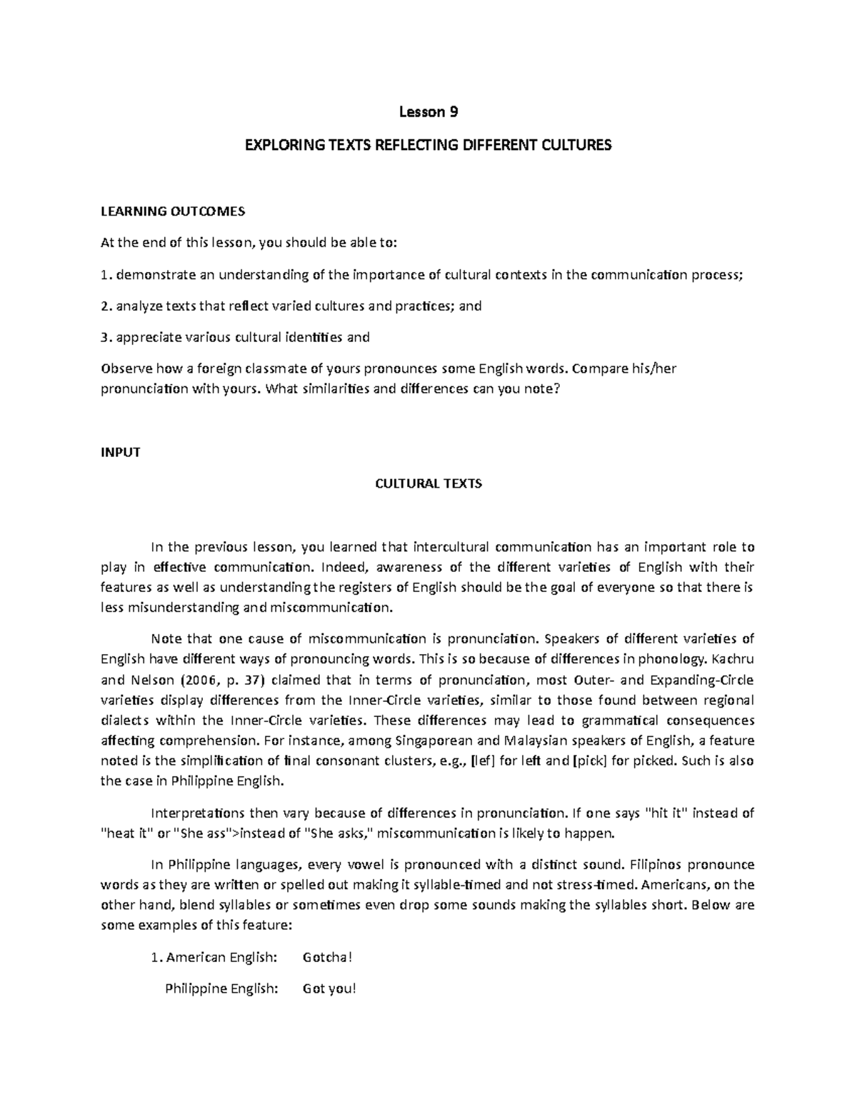 PC Lesson 9-Exploring Texts Reflecting Different Cultures - Lesson 9 ...