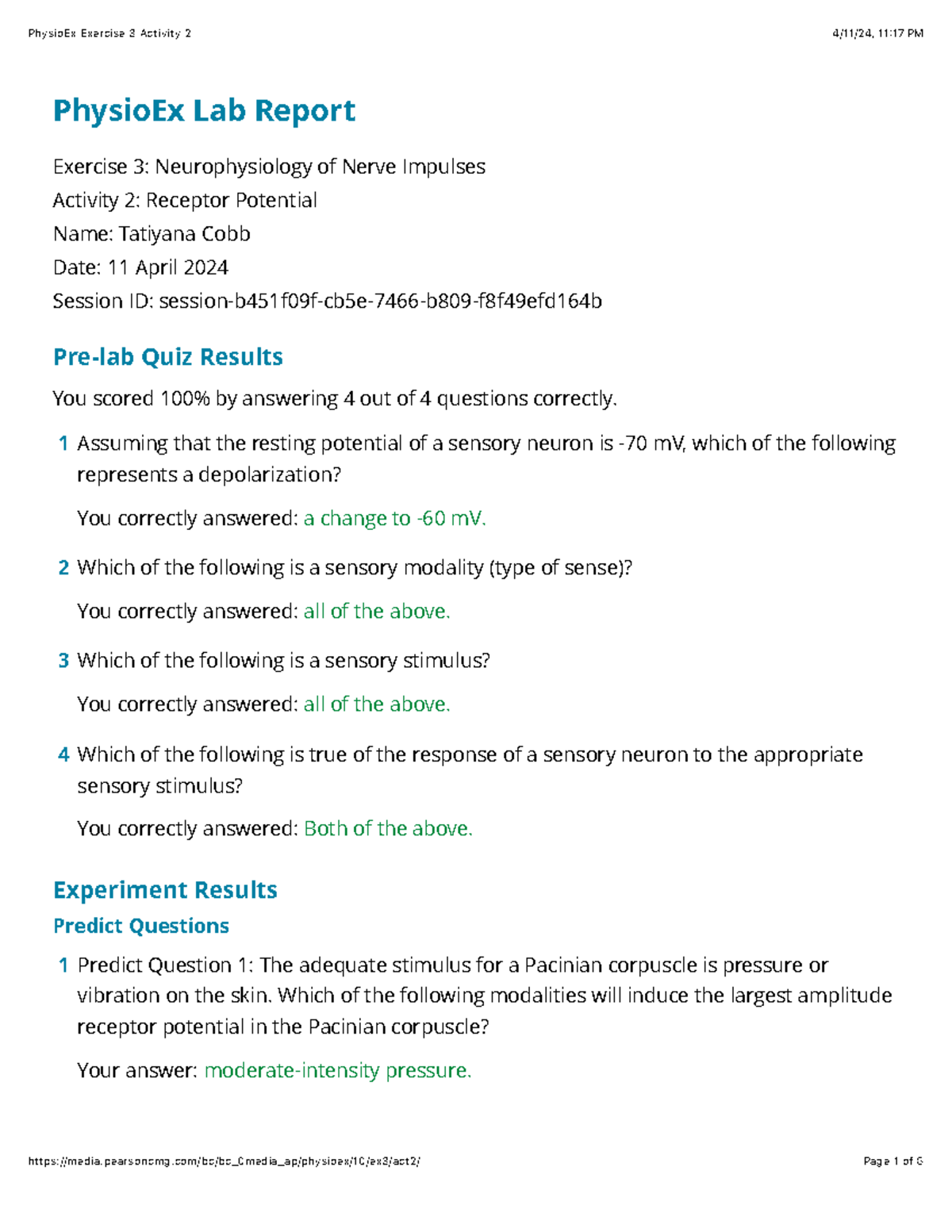 Exercise 3 Activity 2 - PhysioEx Lab Report Exercise 3 ...