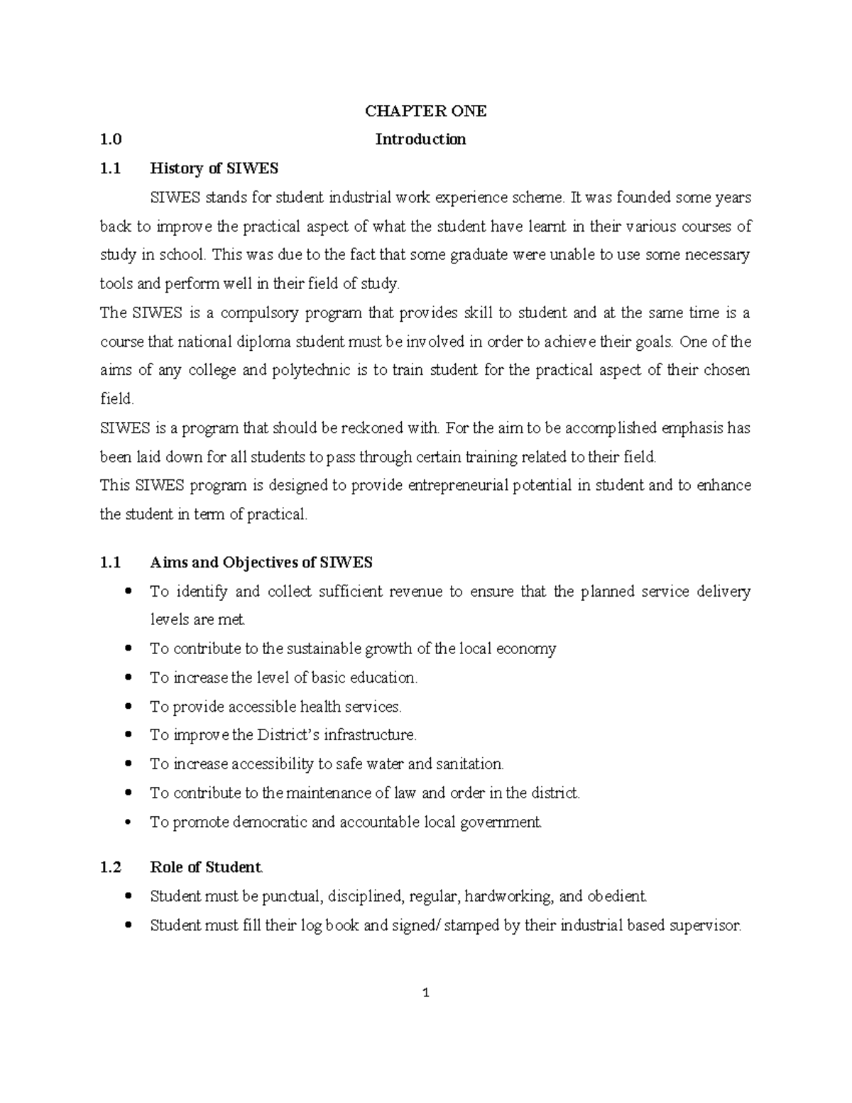 Oniyide Siwes Report - good - CHAPTER ONE 1 Introduction 1 History of ...