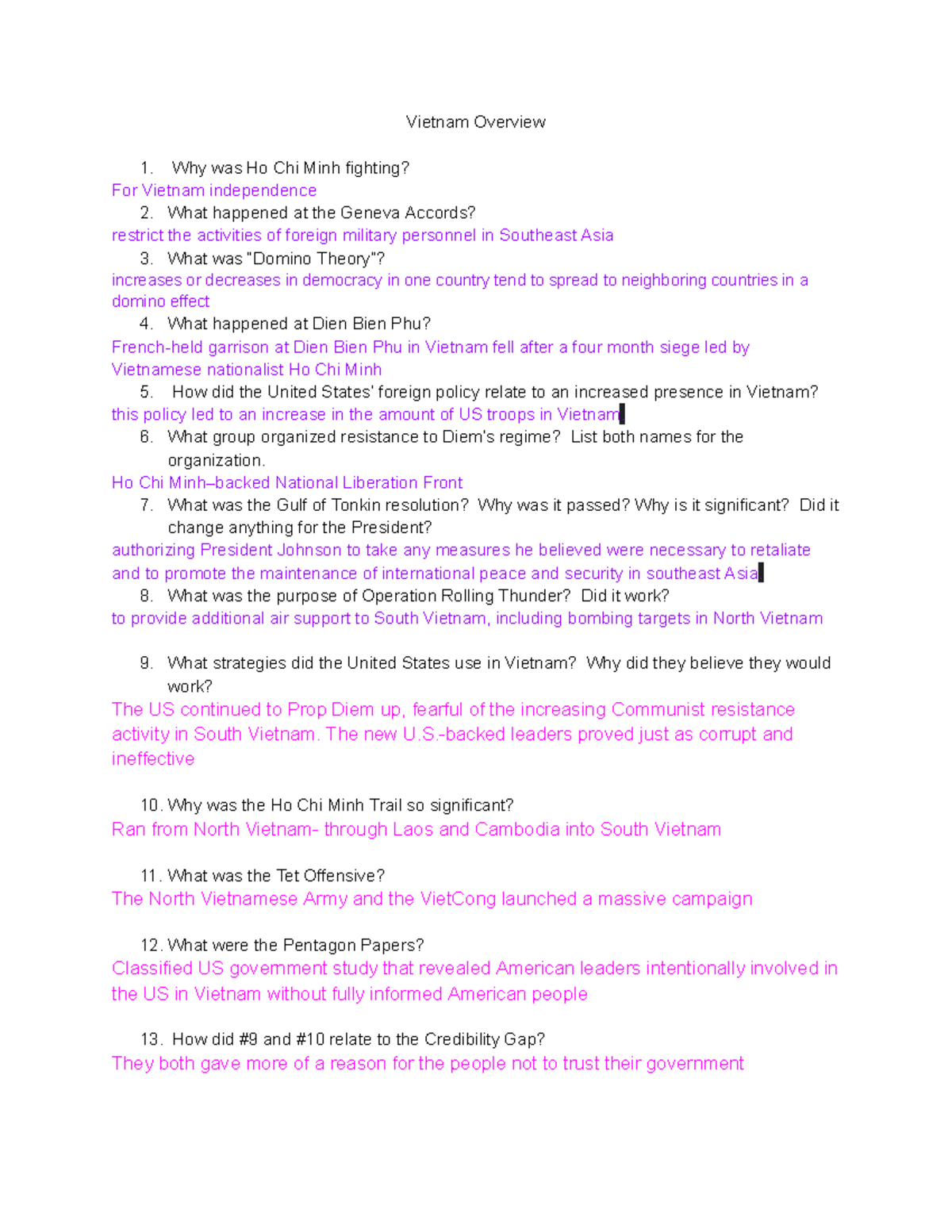 Vietnam Overview Questions* - Vietnam Overview 1. Why was Ho Chi Minh ...