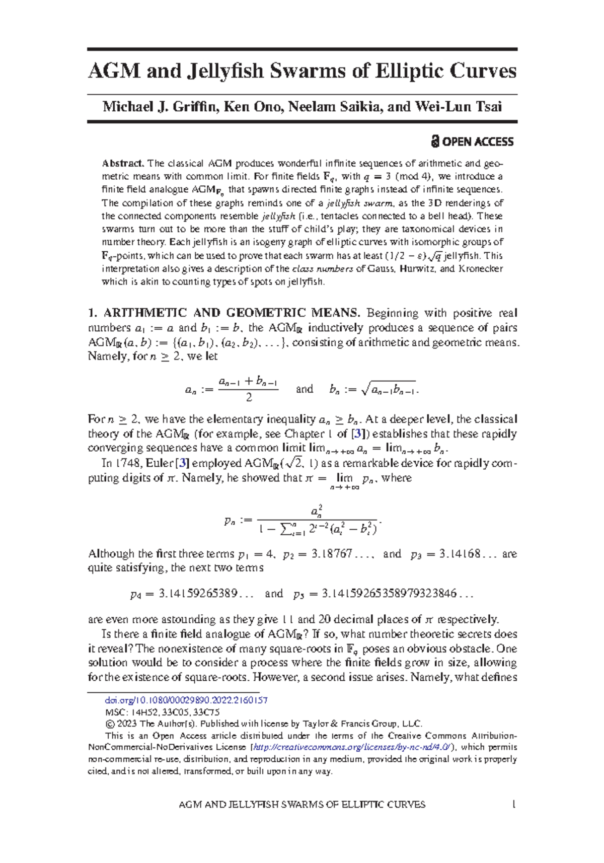 AGM and Jellyfish Swarms of Elliptic Curves removed - AGM and Jellyfish ...