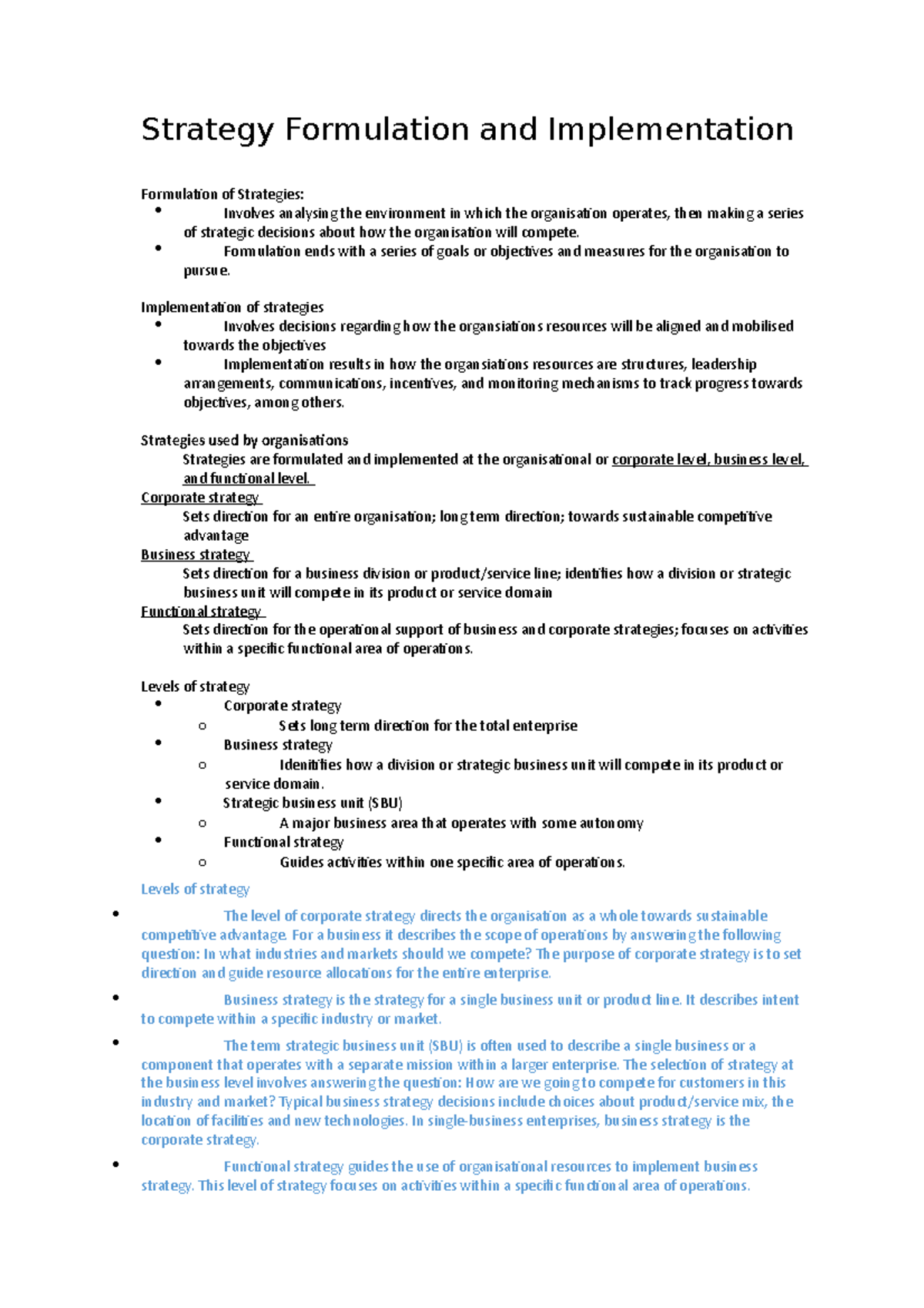 Strategy Formulation and Implementation - Strategy Formulation and ...