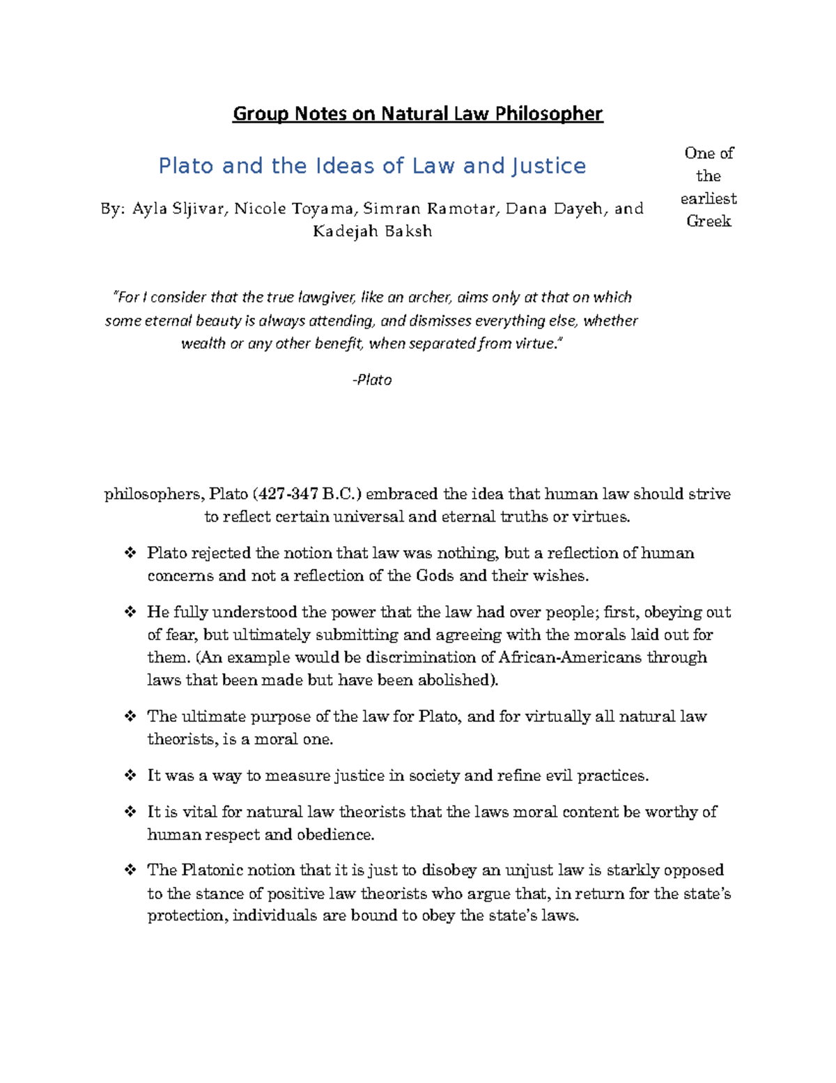 Natural law philosophers - student notes day 2 - Group Notes on Natural ...