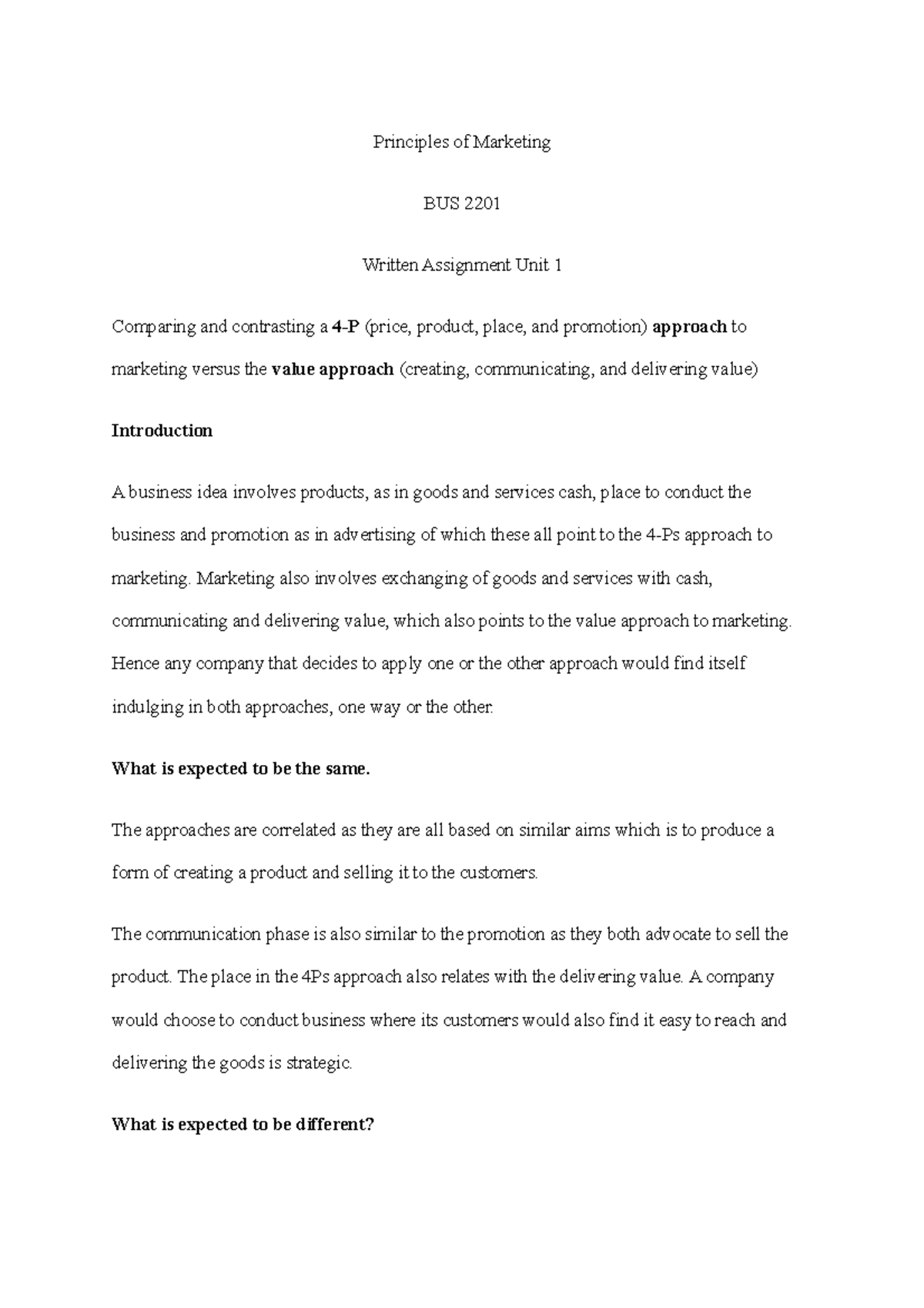 Principles of Marketing written Assignment Unit 1 - Principles of ...