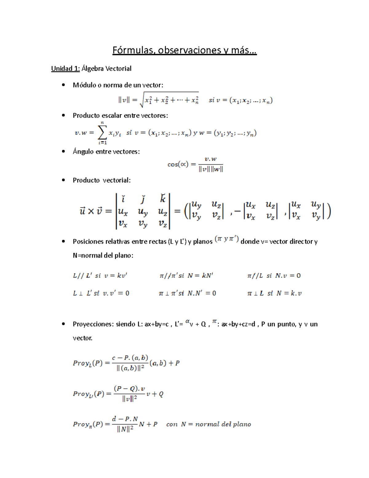 Formulas de Algebra CBC UBA 111111111 - Álgebra - UBA - Studocu