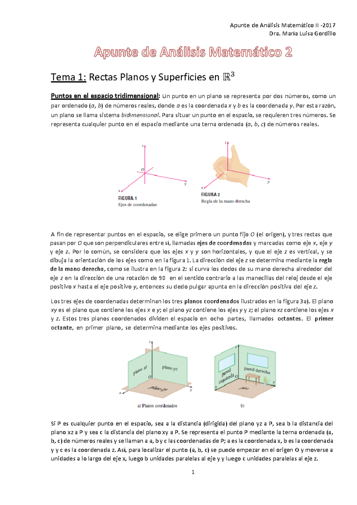 Apunte (Unidad 1) - resumen - Dra. María Luisa Gordillo Tema 1: Rectas Planos y Superficies en ℝ ...