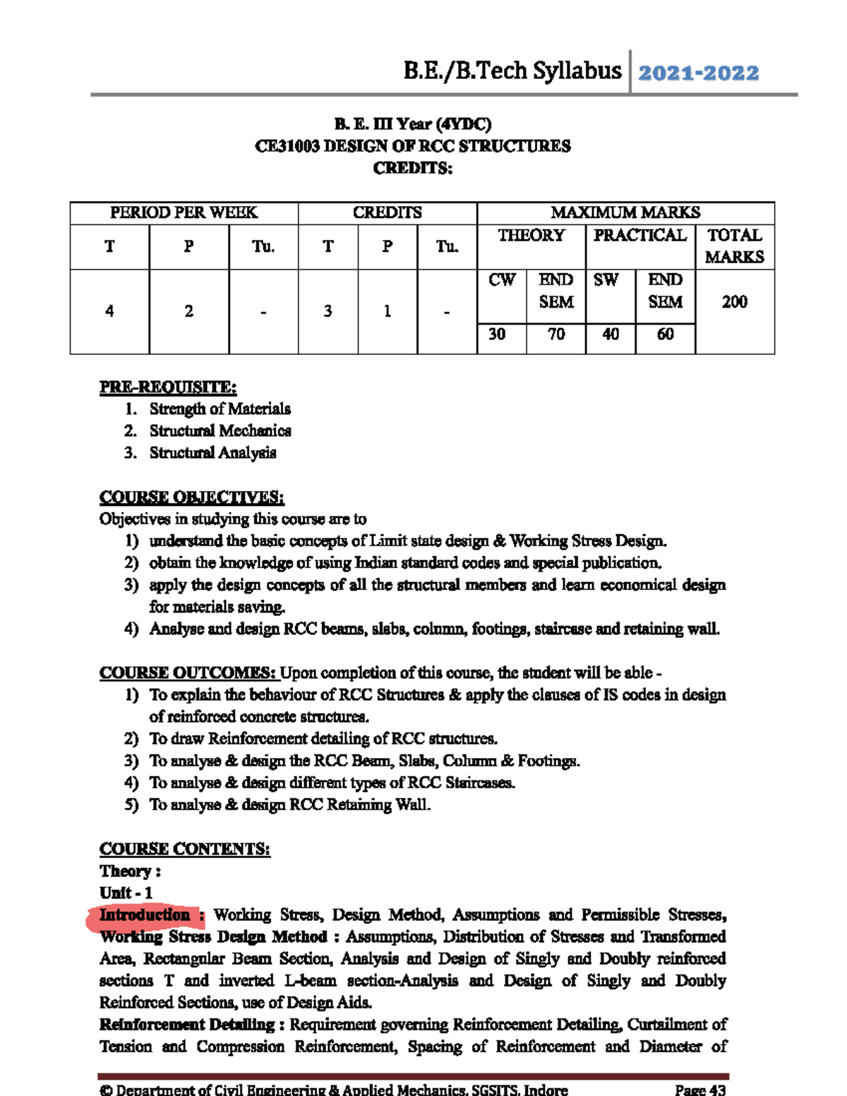 Rcc syllabus - RCC SYLLBUS - Civil Engineering - Studocu