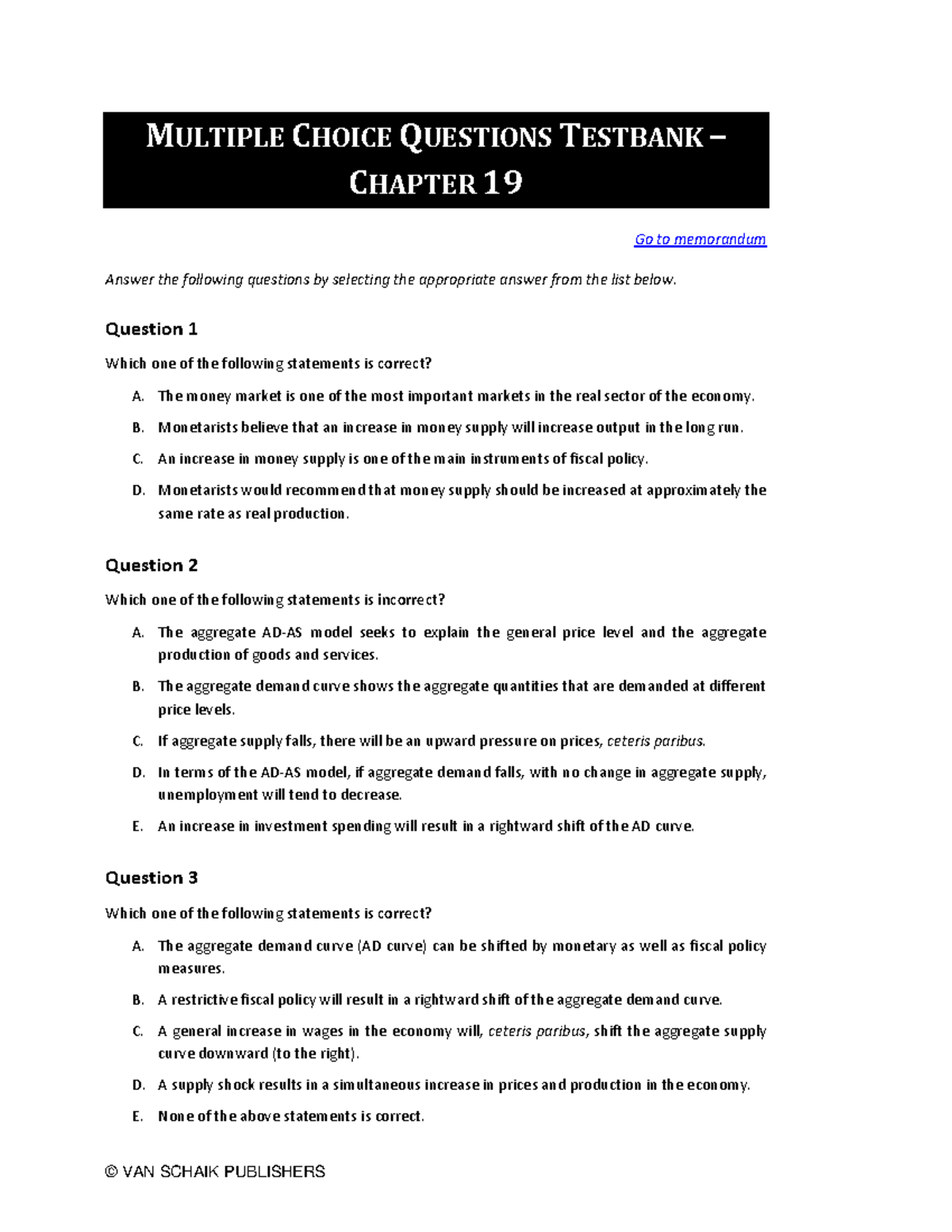 ECO10B Economics MCQ - MULTIPLE CHOICE QUESTIONS TESTBANK – CHAPTER 19 ...