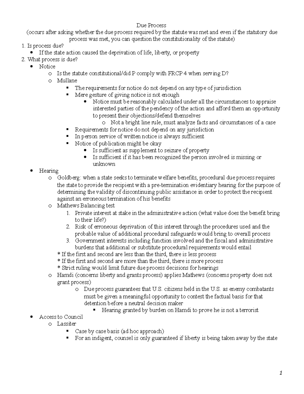 All Civ Pro Outline - Due Process (occurs after asking whether the due ...
