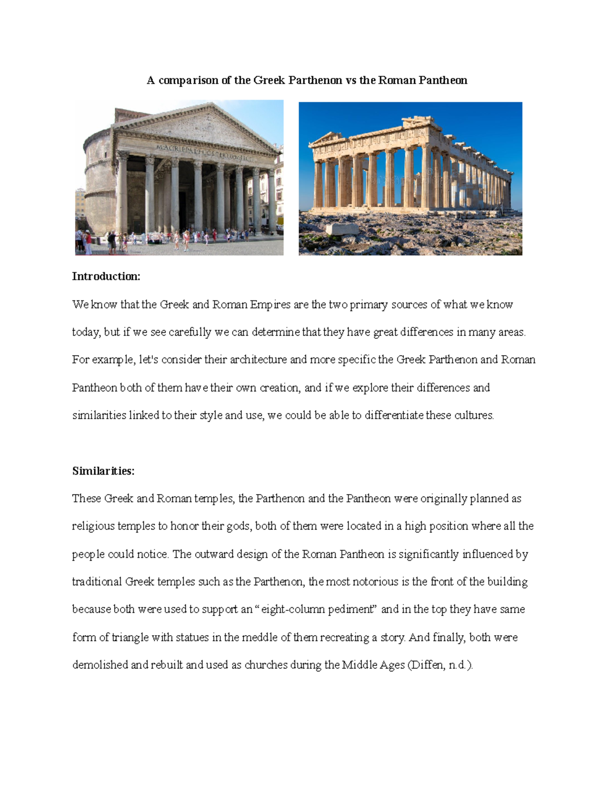Comparison of Greek Parthenon vs Roman Pantheon - Studocu