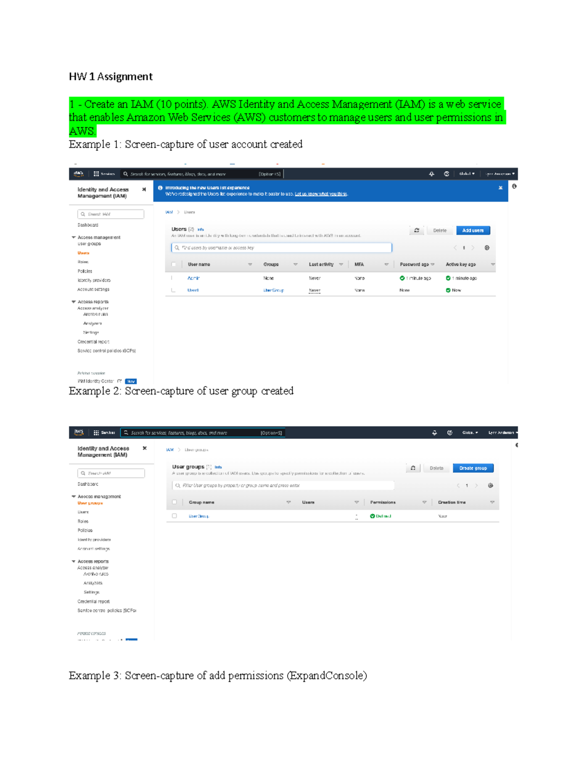 Secure Cloud Computing Assignment 1 Hw 1 Assignment 1 Create An Iam 10 Points Aws