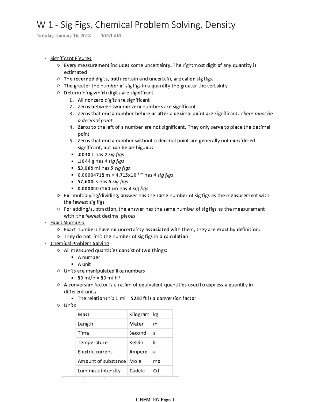 CHEM107 - Lecture notes 1-10 - W 1 Sig Figs, Chemical Problem Solving ...