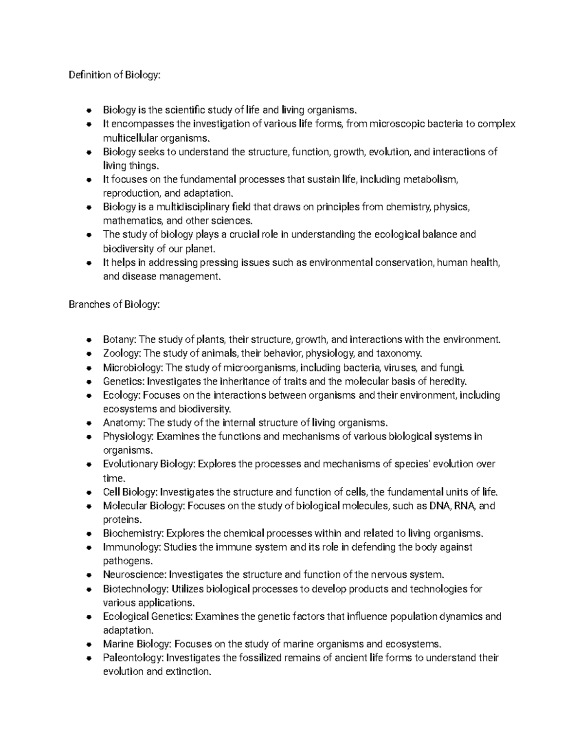 Definition of Biology and its branches - Definition of Biology: Biology ...