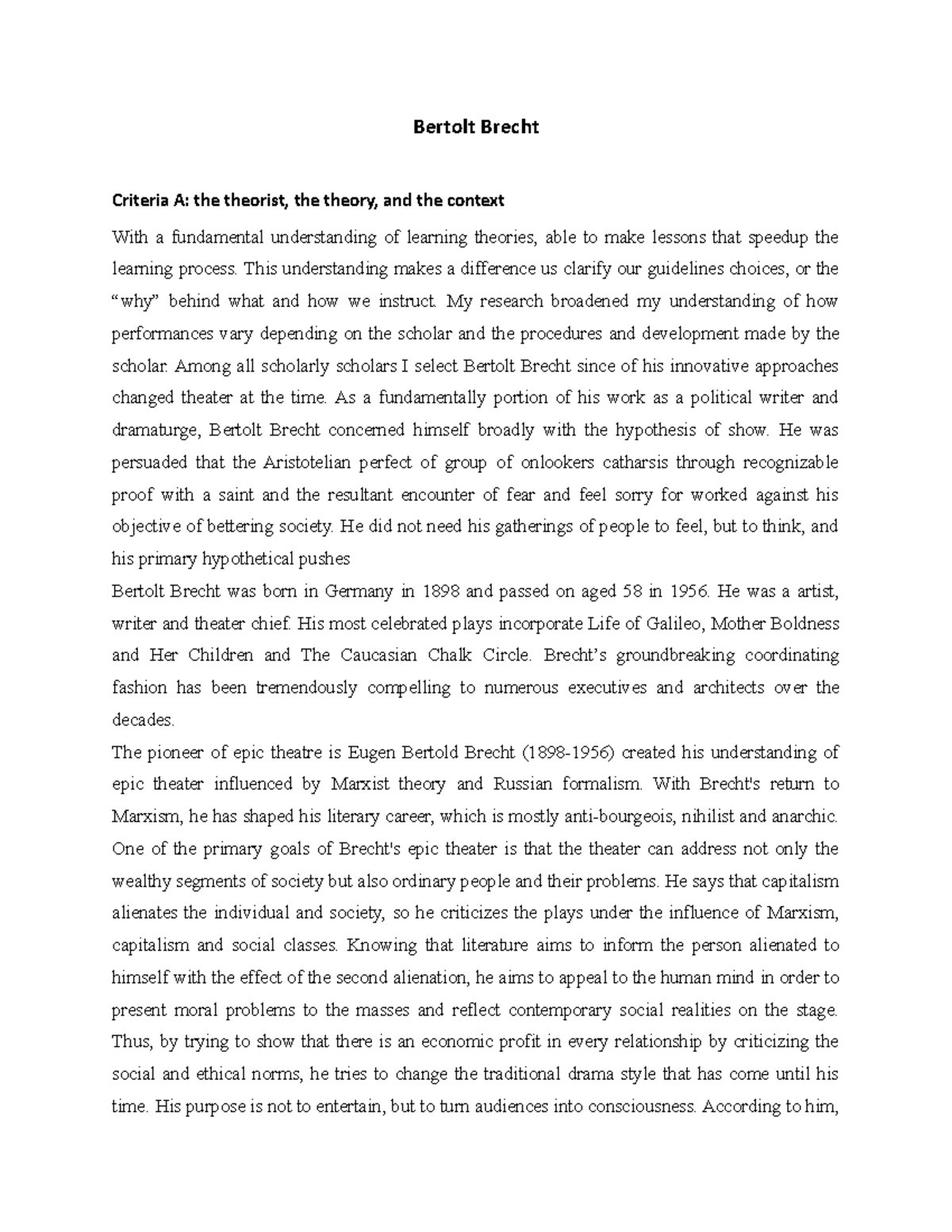 Bertolt Brecht - With a fundamental understanding of learning theories ...