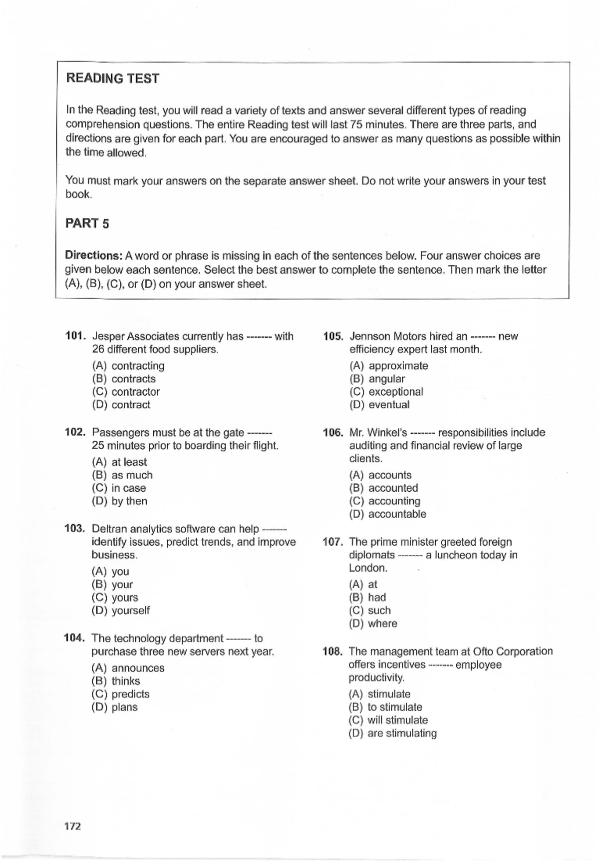 Test-B-De - READING TEST In the Reading test, you will read a variety ...