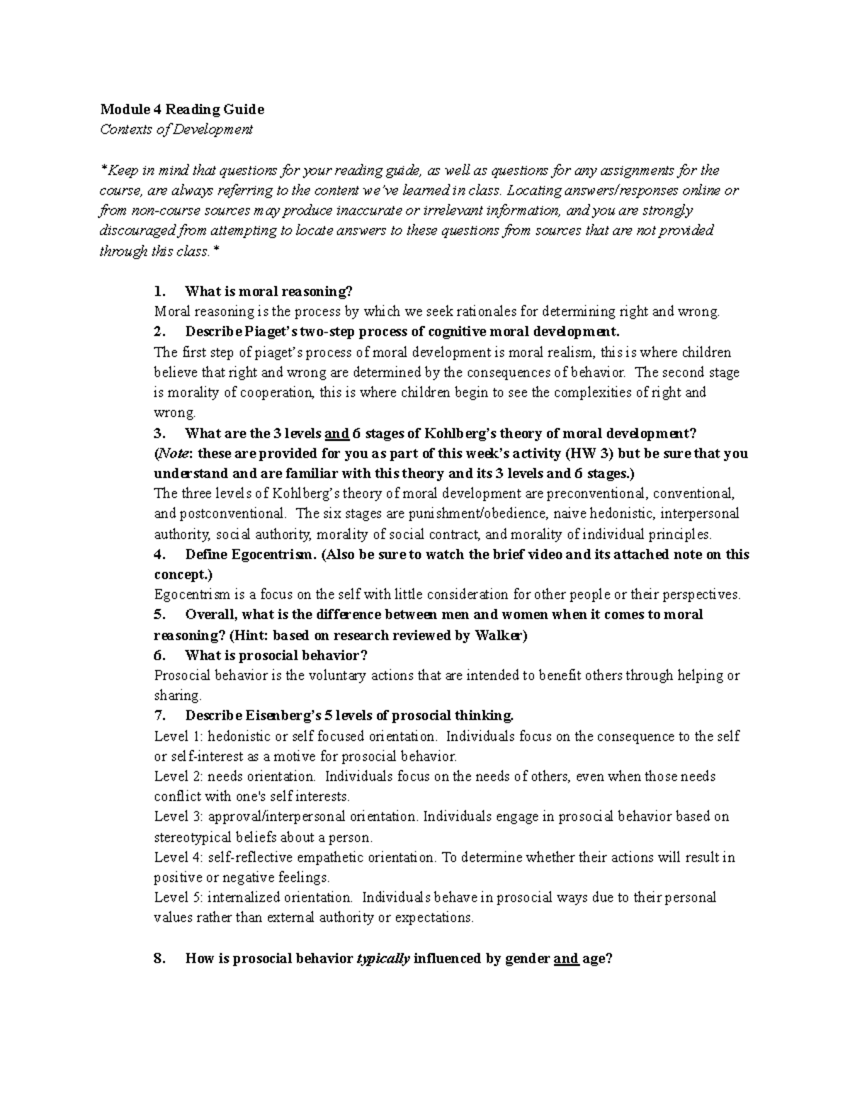 Module 4 Reading Guide - Module 4 Reading Guide Contexts of Development Keep in mind that ...