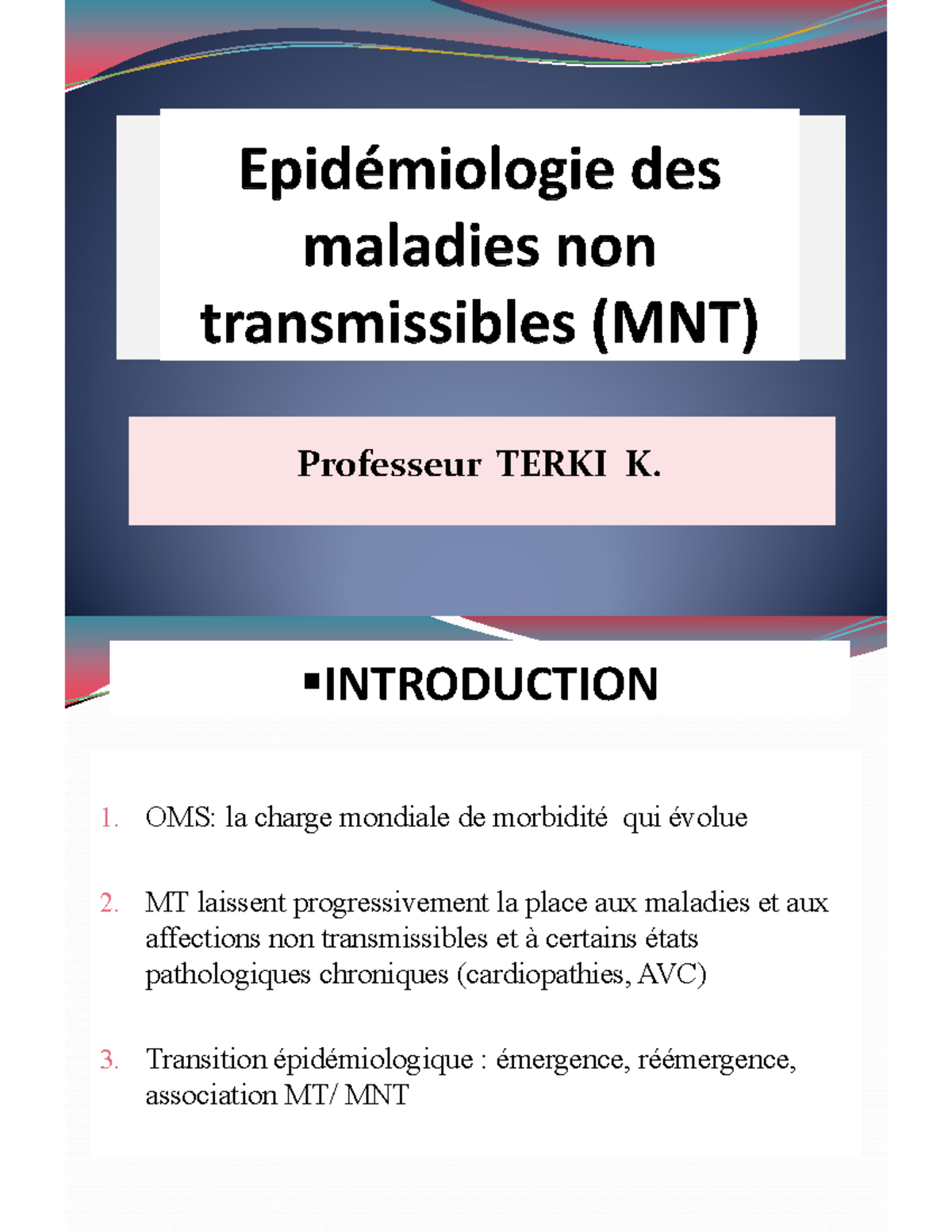 Epidemiologie Maladies Transmissibles - Professeur TERKI K ...