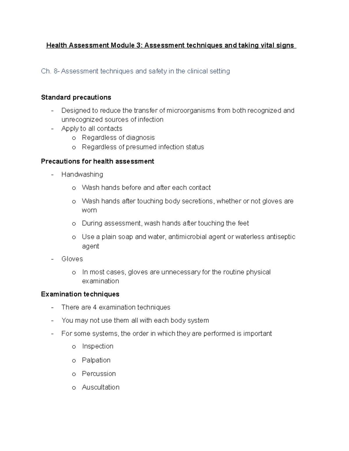 Health Assessment Module 3 notes - Health Assessment Module 3 ...
