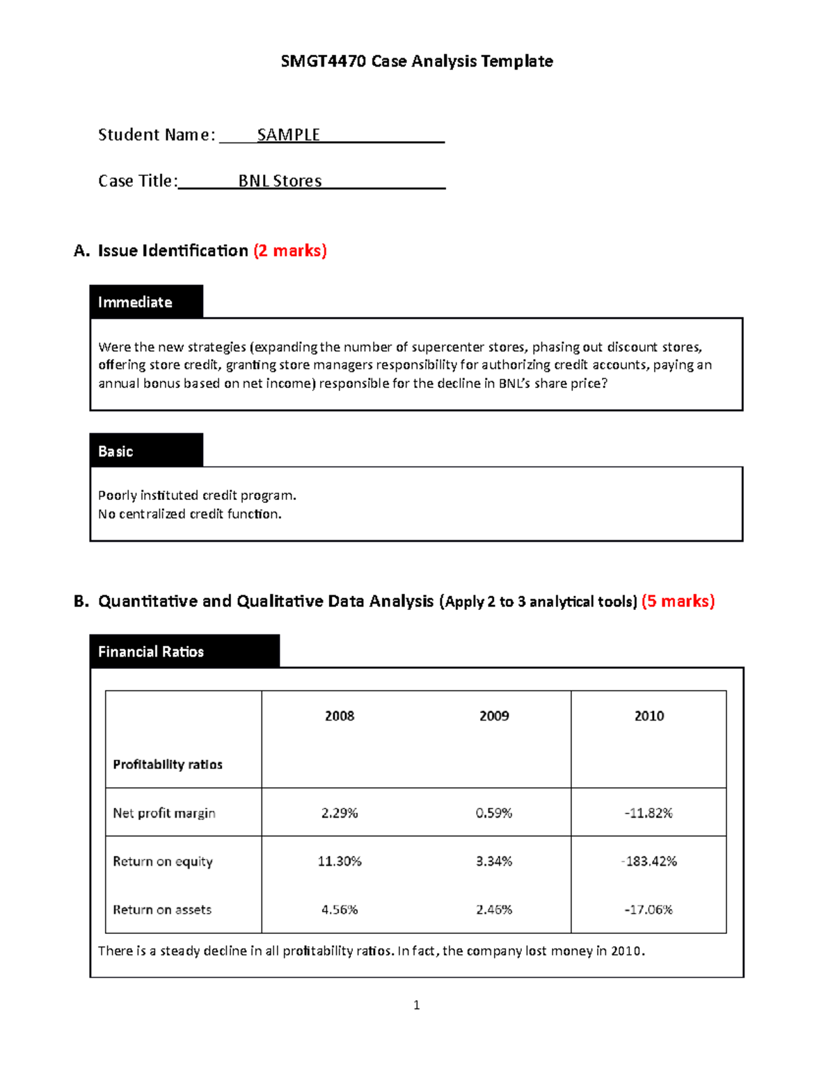BNL Stores Sample Case Analysis - SMGT4470 Case Analysis Template Student Name: - Studocu
