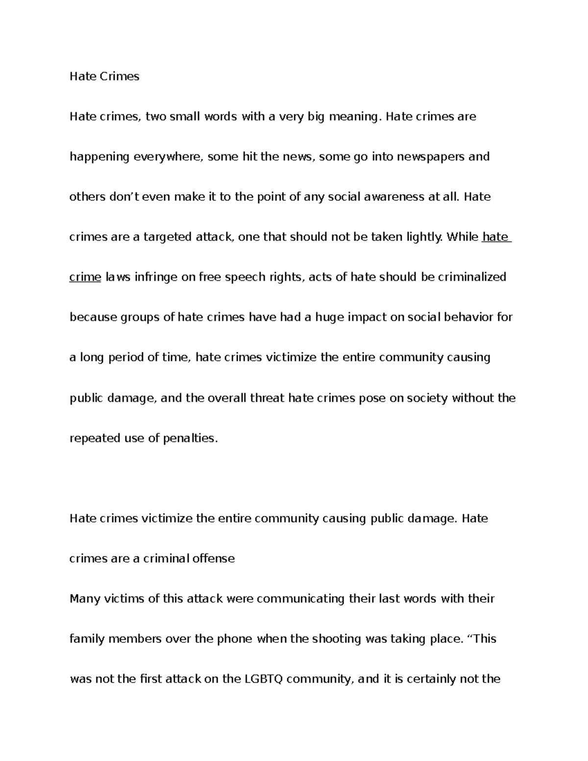 HC 1 - notes - Hate Crimes Hate crimes, two small words with a very big ...