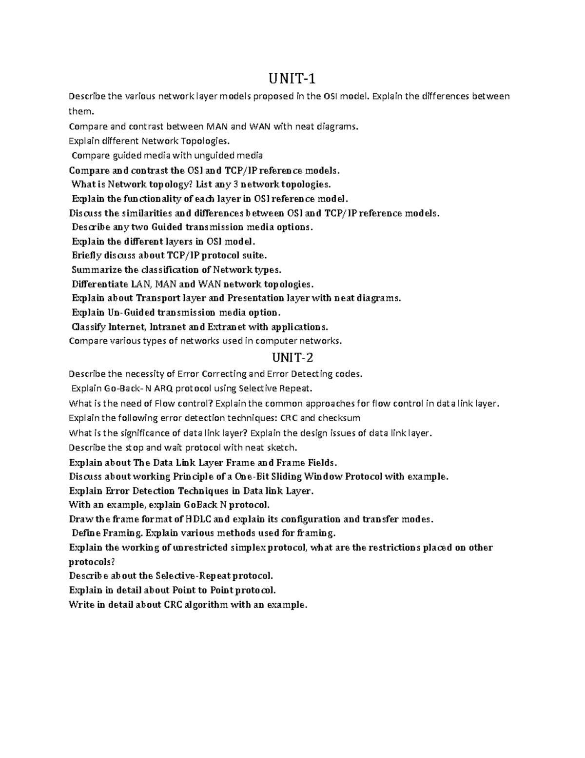 DC IMP - Hiii - UNIT- 1 Describe the various network layer models proposed in the OSI model ...