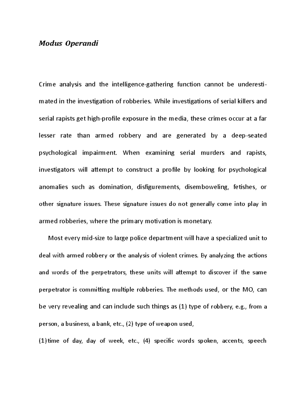 The Informants and Robbery Investigations - Modus Operandi Crime ...