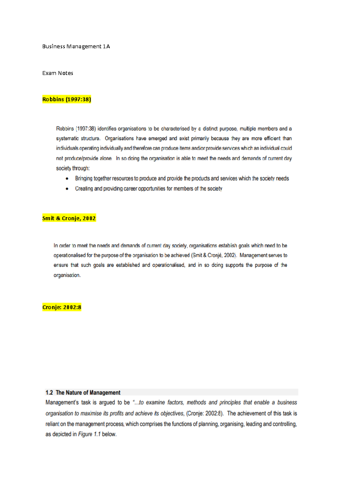 Exam Notes - Business Management 1A - Business Management 1A Exam Notes ...