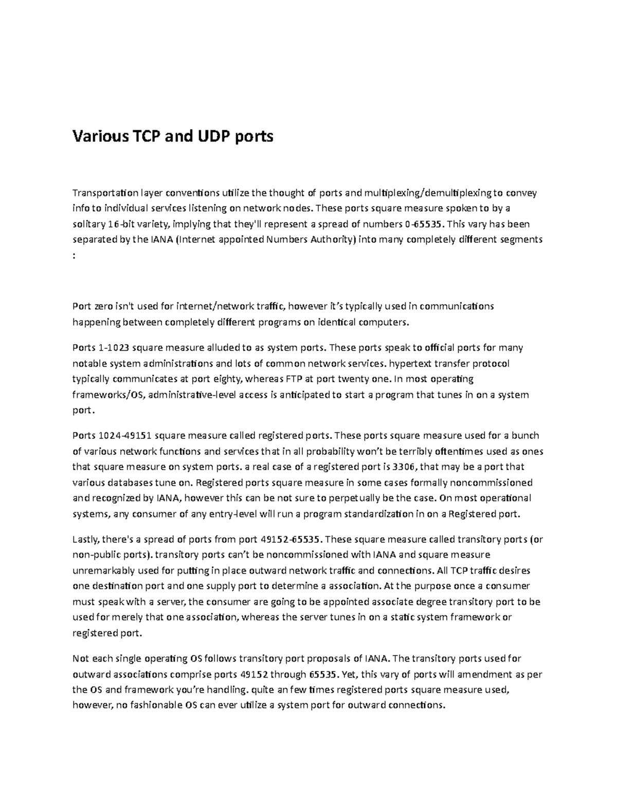 Various TCP and UDP ports - Various TCP and UDP ports Transportation ...