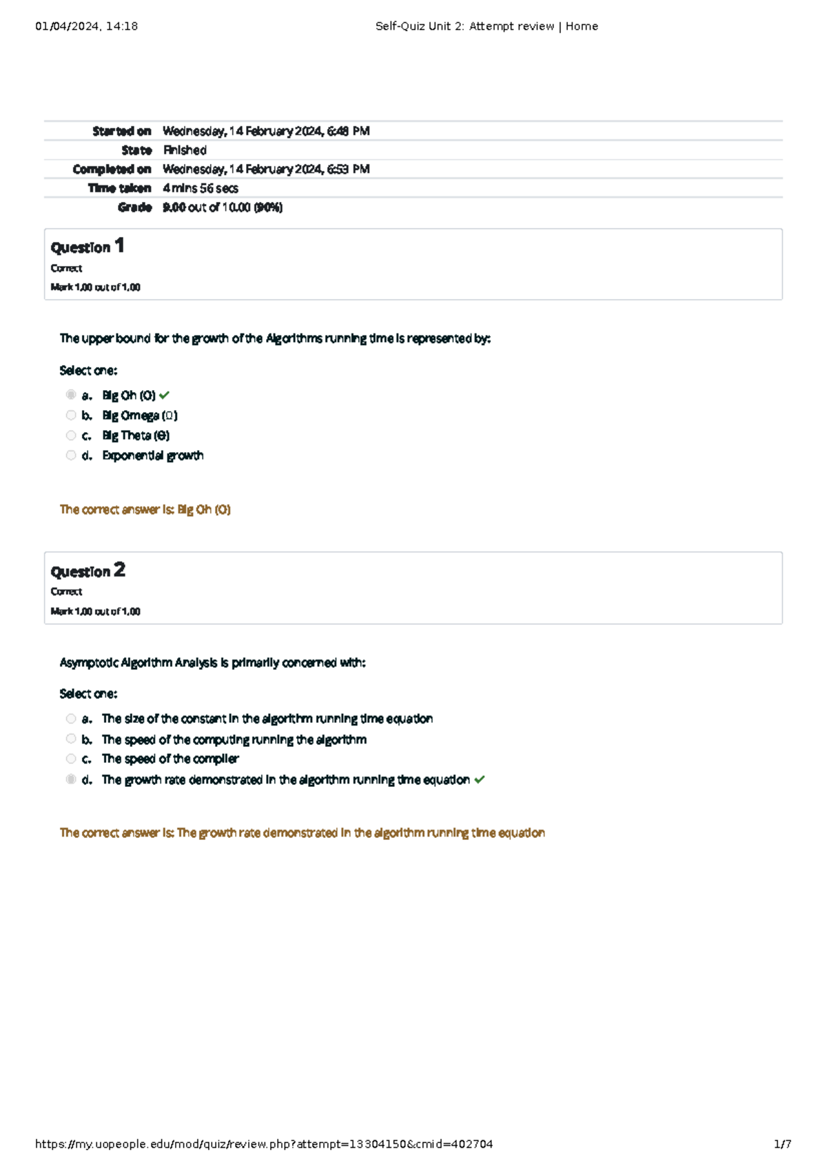 Self Quiz Unit 2 Attempt Review Home Started On Wednesday 14 February 2024 6 48 Pm State