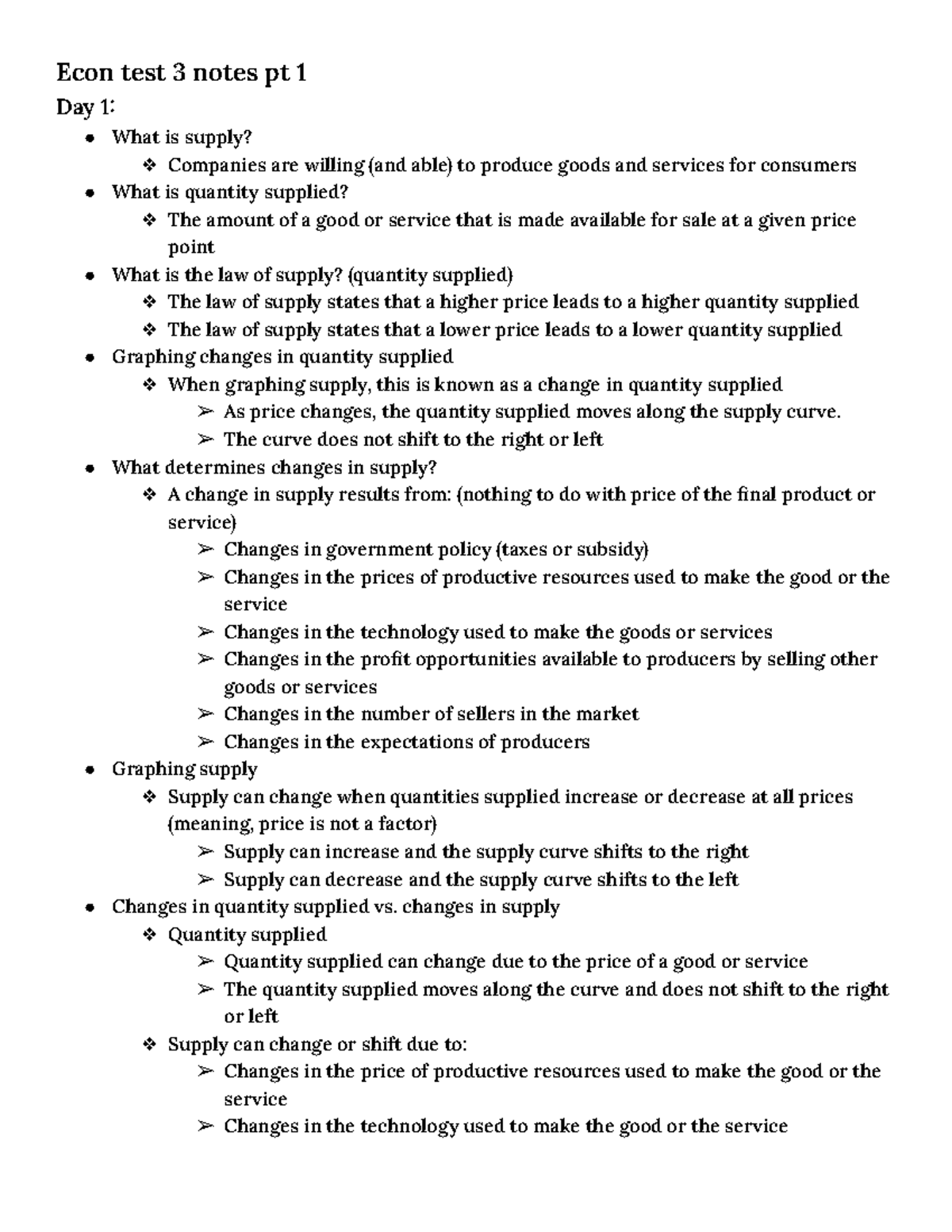 Econ test 3 notes pt 1 - Econ test 3 notes pt 1 Day 1 What is supply ...